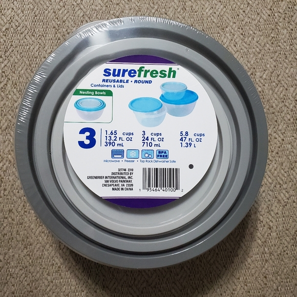Surefresh | Kitchen | 3 Pack Round Containers Food Storage Nesting Bowl ...